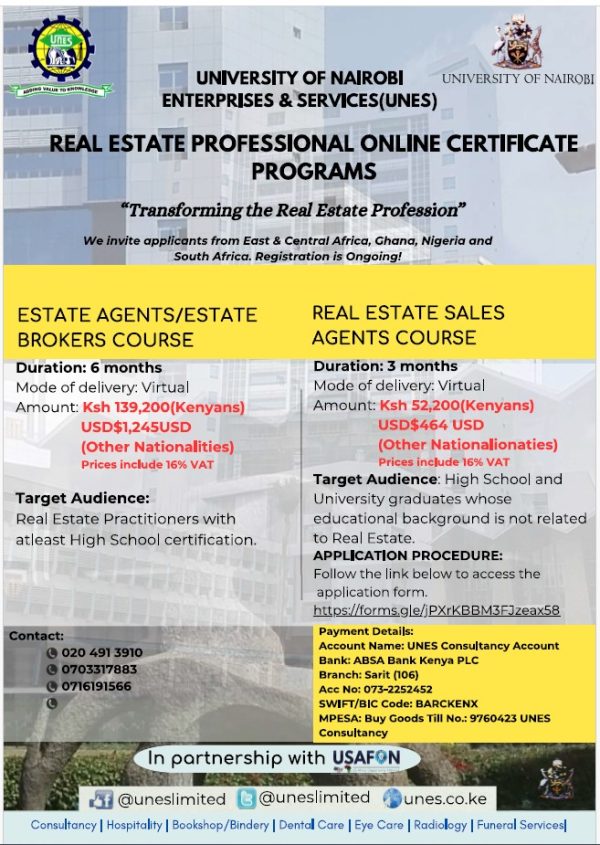 REAL ESTATE SALES AGENTS CERTIFICATE TRAINING – University of Nairobi ...